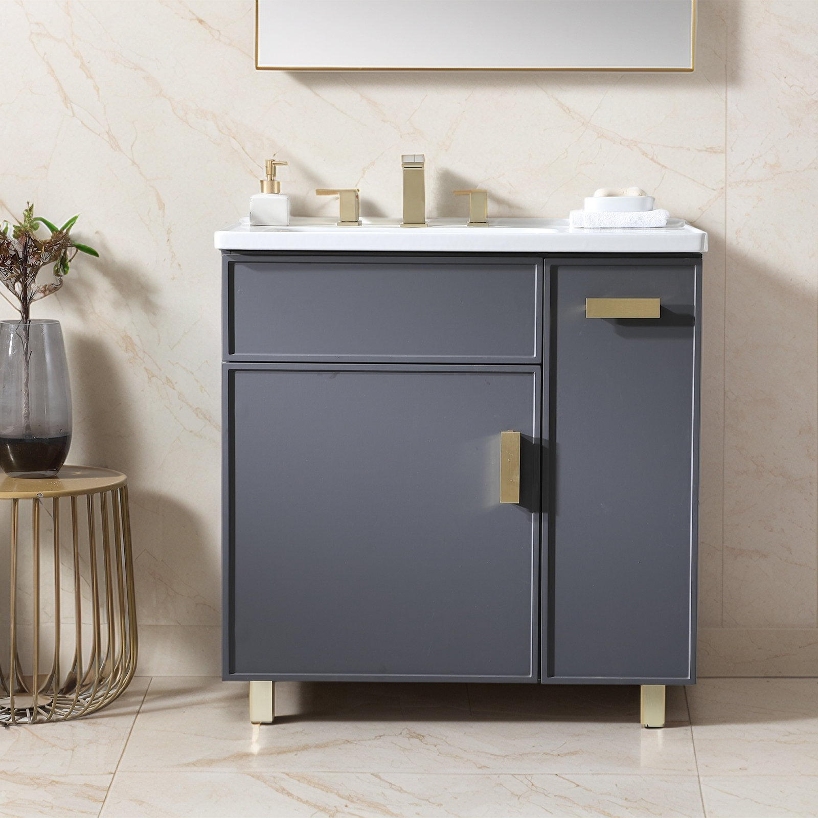 Mercer41 Ensemble de meuble-lavabo simple autoportant bleu moderne 32 "avec plateau en céramique ...